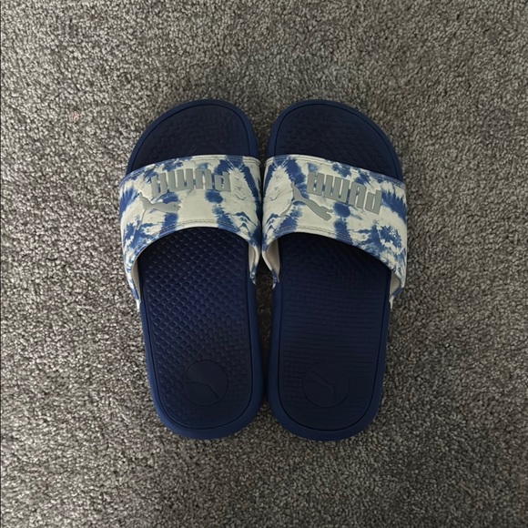 Puma | Shoes | Puma Blue And White Slide Sandals | Poshmark